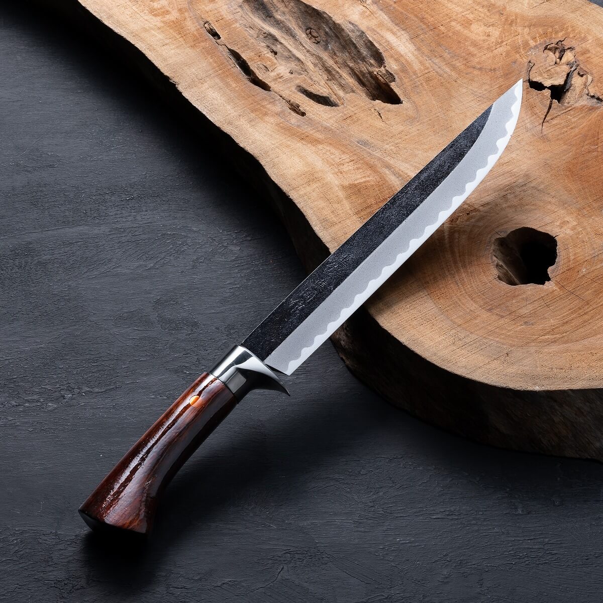 "AZUMASYUSAKU" TOSA KUROUCHI Japanese Hunting Knife RANBA (Wave Edge ...